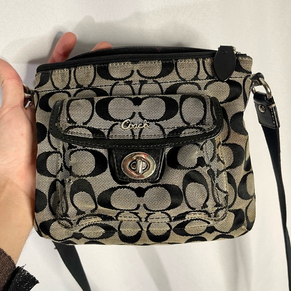 Coach | Bags | Coach Small Distressed Vintage Monogram Blackgray Canvas Crossbody Bag Purse ...